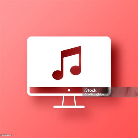 데스크톱 컴퓨터의 음악 그림자가 있는 빨간색 배경의 아이콘 3차원 형태에 대한 스톡 벡터 아트 및 기타 이미지 3차원 형태 Mp3 플레이어 개념 Istock