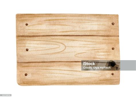 수채화 나무 표지판 그림 흰색 배경에 고립 된 손으로 그린 나무 보드 텍스처가 있는 빈 간판입니다 결혼식 카드 초대장을위한