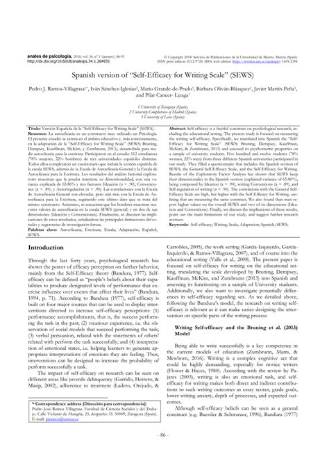 Pdf Spanish Version Of Self Efficacy For Writing Scale Sews