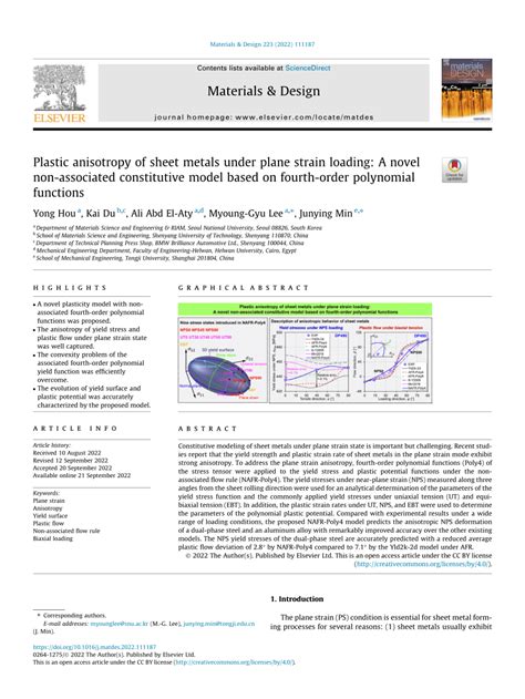 Pdf Plastic Anisotropy Of Sheet Metals Under Plane Strain Loading A