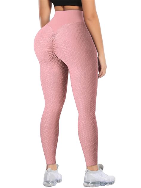 Vaslanda Womens High Waist Textured Yoga Pants Tummy Control Ruched