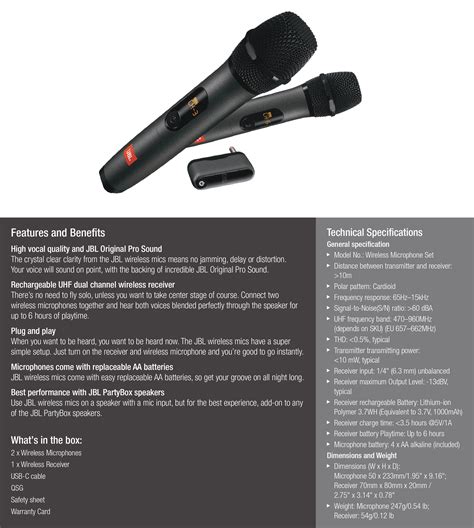 JBL Wireless Microphone Set With High Vocal Quality And Rechargeable UHF Dual Channel Wireless