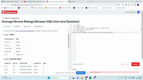 23 Average Review Ratings Amazon Sql Interview Question Youtube