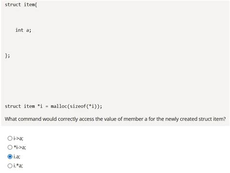 Struct Item Int A Struct Item I Mallocsizeofi What Command Would