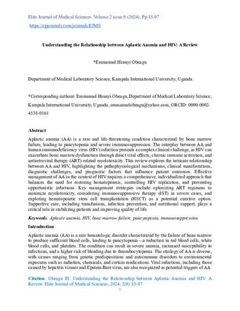 Pdf Understanding The Relationship Between Aplastic Anemia And Hiv A