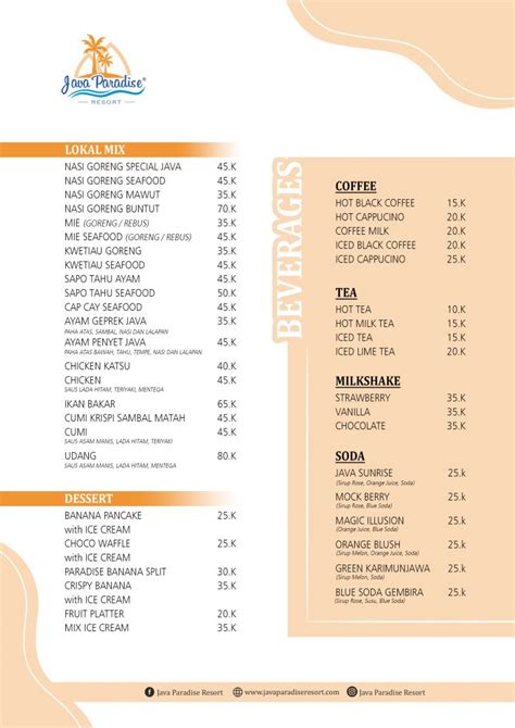 Menu Java Paradise Resort