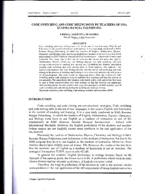 Pdf Code Switching And Code Mixing Done By Teachers Of Sma Kusuma