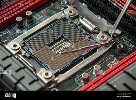 Detail Of A Cpu Socket In A Motherboard Of A Gaming Pc Stock Photo Alamy