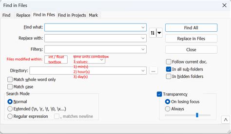 Feature Request In Find In Files Form Allow The User To Filter Files Modified Within A