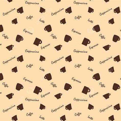 Coffee Cups And Names Seamless Background Pattern Cappuccino Cup