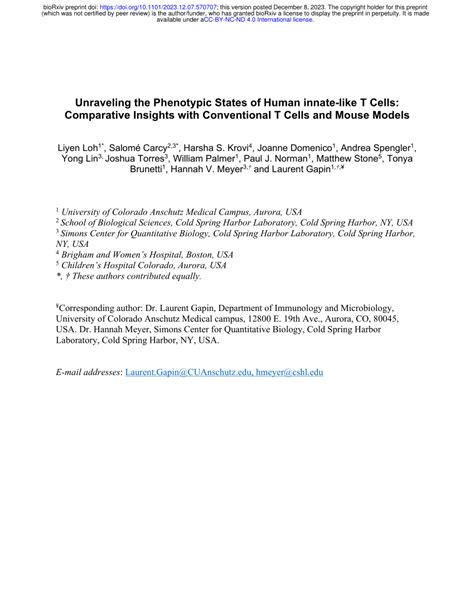 Pdf Unraveling The Phenotypic States Of Human Innate Like T Cells