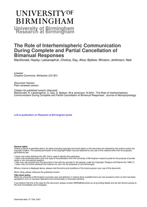 Pdf The Role Of Interhemispheric Communication During Complete And Partial Cancellation Of