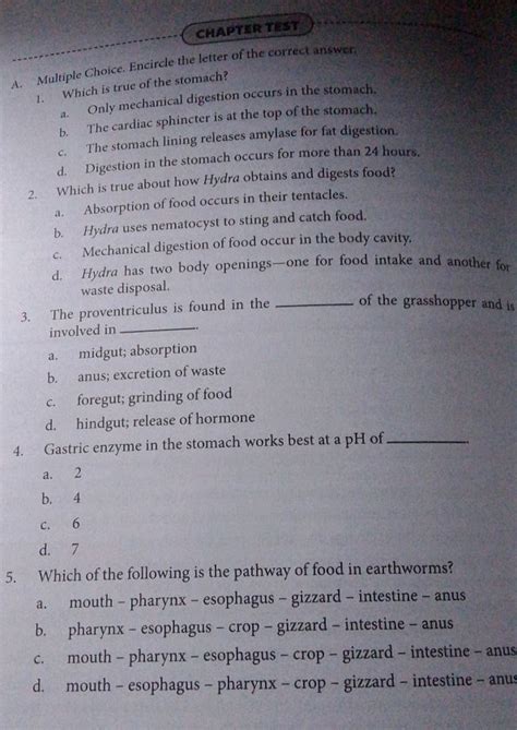 Chaptier Test A Multiple Choice Encircle The Studyx