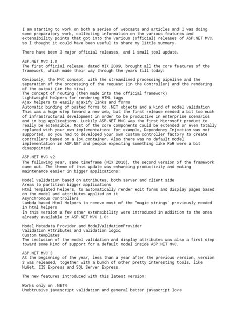 the history of asp net mvc pdf model view controller html