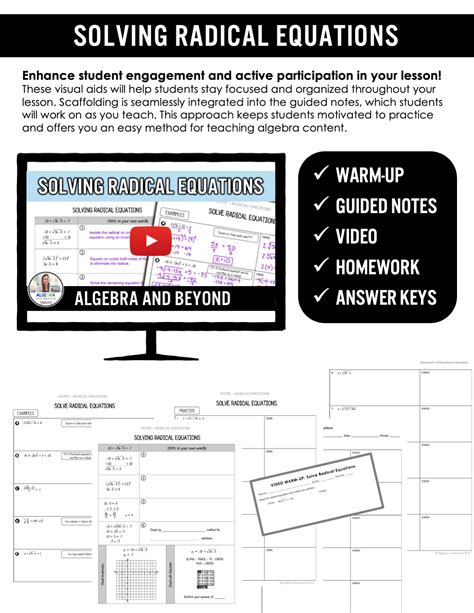 Solving Radical Equations Lesson Video Guided Notes Homework Algebra And Beyond