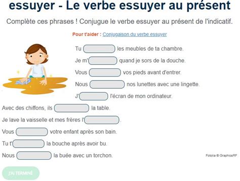 Exercice De Conjugaison Le Verbe Essuyer Au Présent Exercices