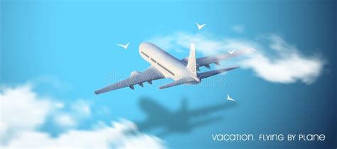 3d Plane Flight Takeoff In Sky Vector Concept Set Flying Airplane Jet