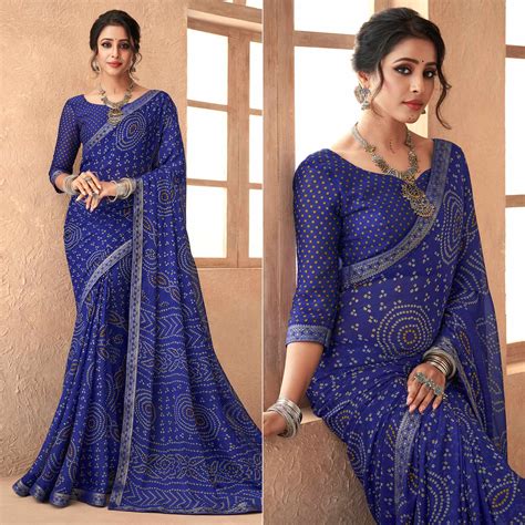 Blue Bandhani Printed Chiffon Saree
