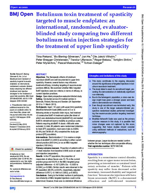 Pdf Botulinum Toxin Treatment Of Spasticity Targeted To Muscle Endplates An International