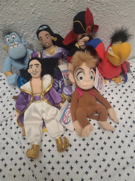6 Disney Aladdin Bean Bag Plush Set Jasmine Abu Genie Jafar Iago