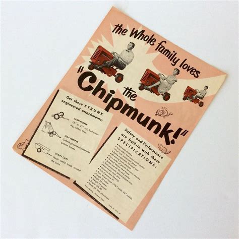 Rare Original Strunk Chipmunk Riding Lawn Garden Tractor Sales Brochure Manual 1985496380