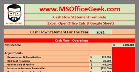 Sample Cash Flow Statement Excel Template