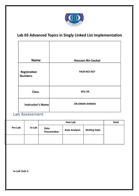 Lab 03 Advanced Topics In Linked List Implementation Lab 03 Advanced Topics In Singly Linked