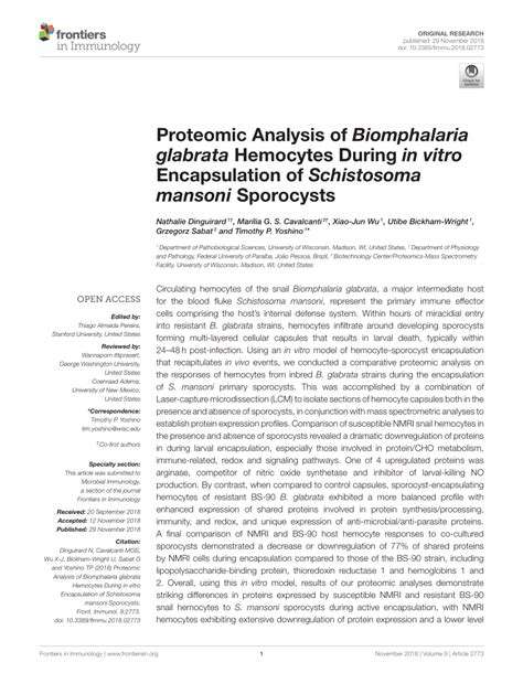 Pdf Proteomic Analysis Of Biomphalaria Glabrata Hemocytes During In