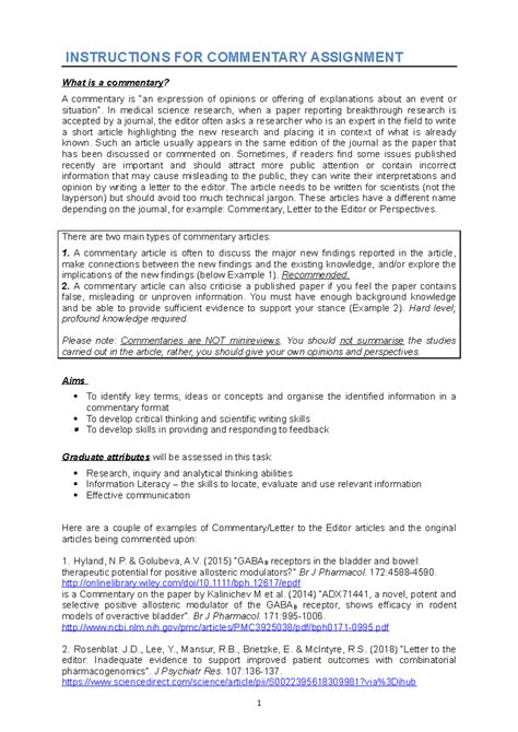 Commentary Assignment Writing Instructions 2021 Instructions For