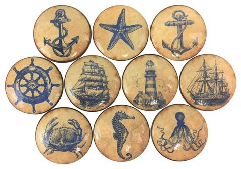 10 Piece Set Navy Vintage Nautical Cabinet Knobs Beach Style