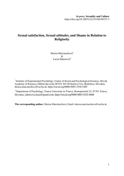 Pdf Sexual Satisfaction Sexual Attitudes And Shame In Relation To