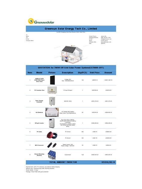 Greensun Quotation For 70kw Off With Lead Acid Batttery And Lithuim