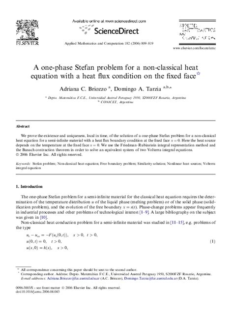 Pdf A One Phase Stefan Problem For A Non Classical Heat Equation With