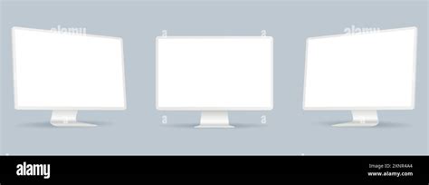 Realistic Computer Screen Clay Mockup White Computer Display On Three Sides With Blank Screen