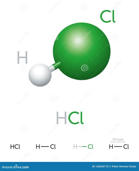 Hcl Hydrogen Chloride Molecule Model And Chemical Formula Stock Vector Illustration Of