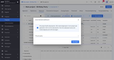 Hoe Verplaats Ik Materialen Tussen Subprojecten Rentman Support Center