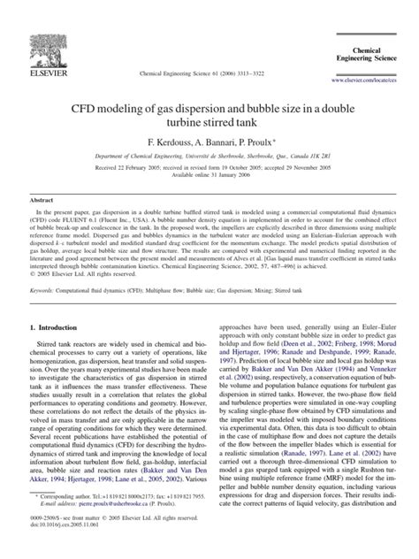 cfd modeling of gas dispersion and bubble size in a double turbine