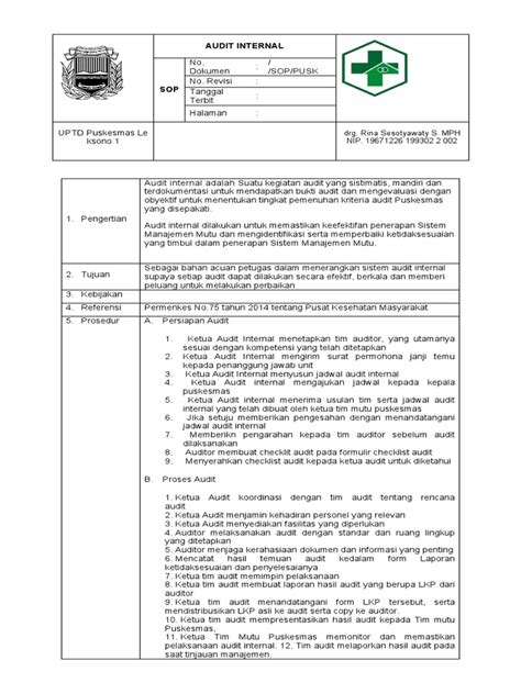 Sop Audit Internal Pdf Sop Audit Internal Pdf