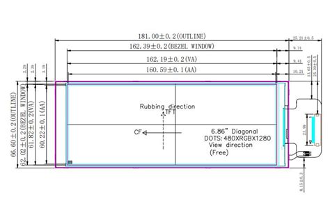 Jw068p4134 45a 6 86 Inch Tft Lcd 480 1280 Ips Lcd 500 Brightness 40pins Mipi Commercial