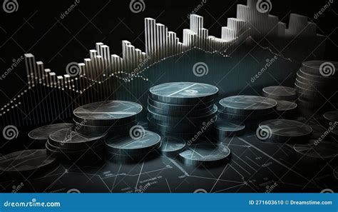 double exposure of graph and rows of coins for finance and business