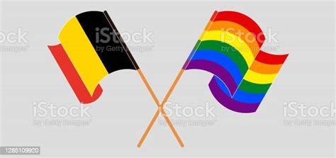 벨기에와 Lgbtq의 교차하고 흔들리는 깃발 벨기에에 대한 스톡 벡터 아트 및 기타 이미지 벨기에 0명 6 Istock