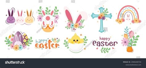 Colorful Happy Easter Vector Set Flower Stock Vector Royalty Free 2595449733 Shutterstock