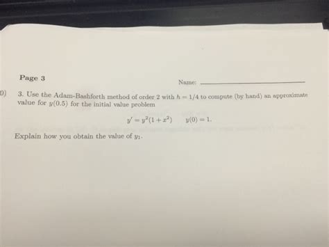 solved use the adam bashforth method of order 2 with h 1 4