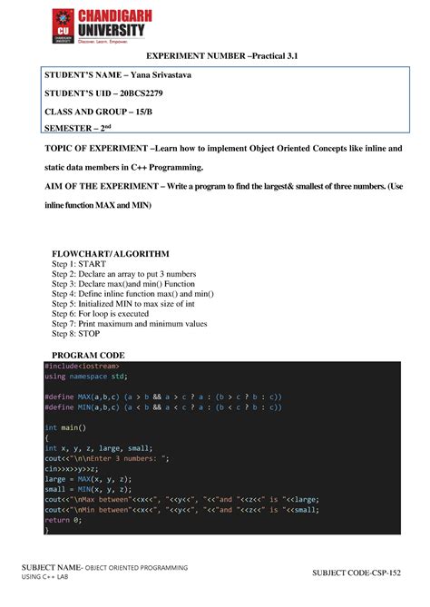OOPS 3 C Language SUBJECT NAME OBJECT ORIENTED PROGRAMMING EXPERIMENT NUMBER Practical 3