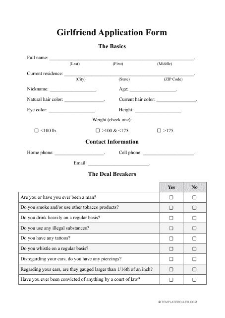 Girlfriend Application Form Fill Out Sign Online And Download Pdf