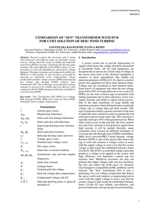 PDF Comparison Of Sen Transformer With DVR For LVRT Solution Of Dfig