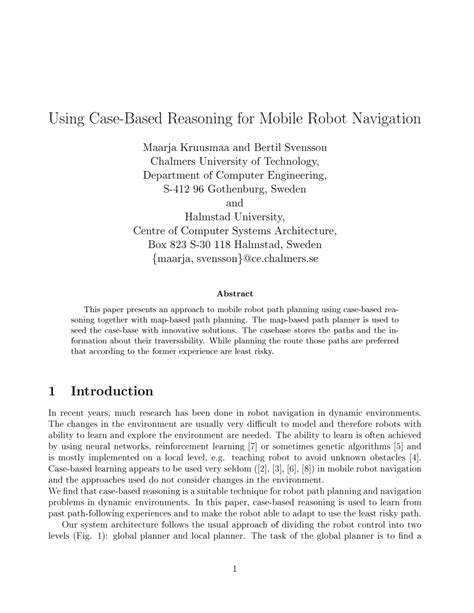 pdf using case based reasoning for mobile robot navigation