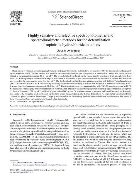 Pdf Highly Sensitive And Selective Spectrophotometric And