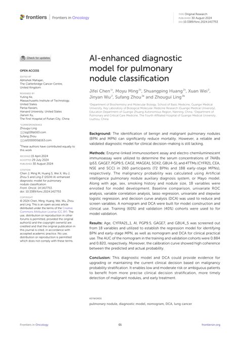 Pdf Ai Enhanced Diagnostic Model For Pulmonary Nodule Classification