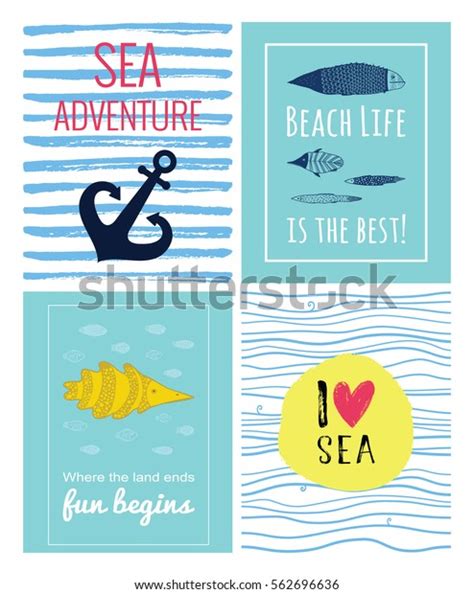 Set Cute Sea Vector Cardinspirations Posters Stock Vector Royalty Free